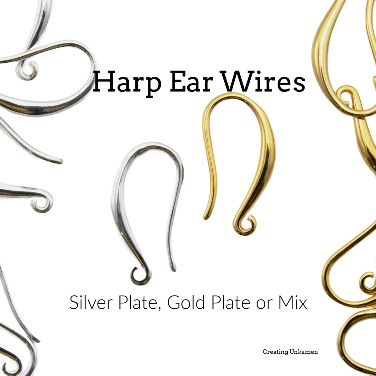 Harp Ear Wires in Silver and Gold Plate – Creating Unkamen